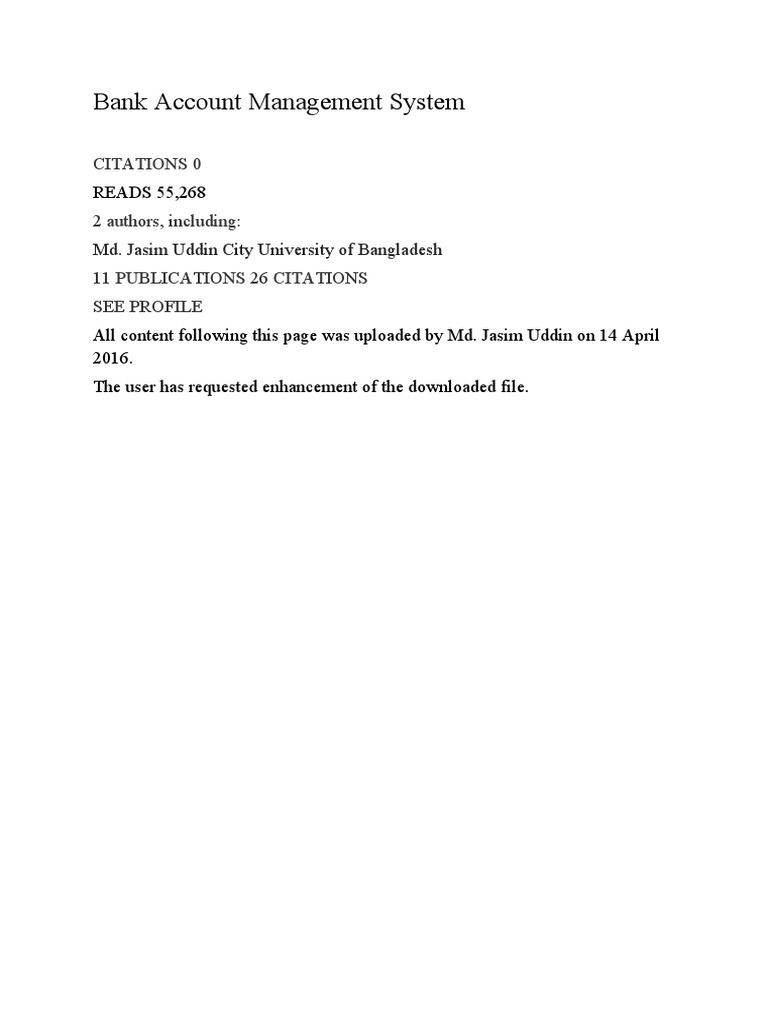 Bank Account Management System | PDF | Online Banking | Banks & Banking