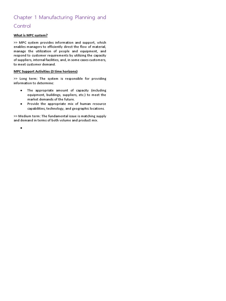 Chapter 1 Manufacturing Planning and Control: What Is MPC System? | PDF ...