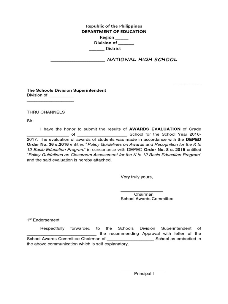 Indorsement Letter | PDF