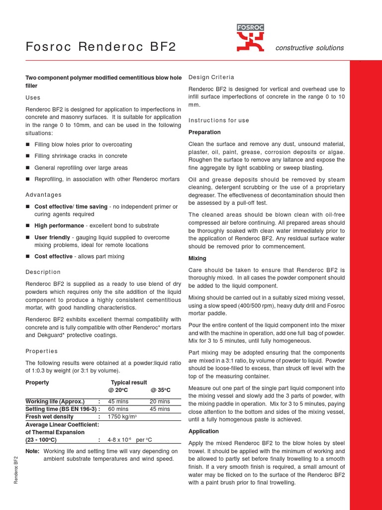 Renderoc BF2 | PDF | Personal Protective Equipment | Concrete