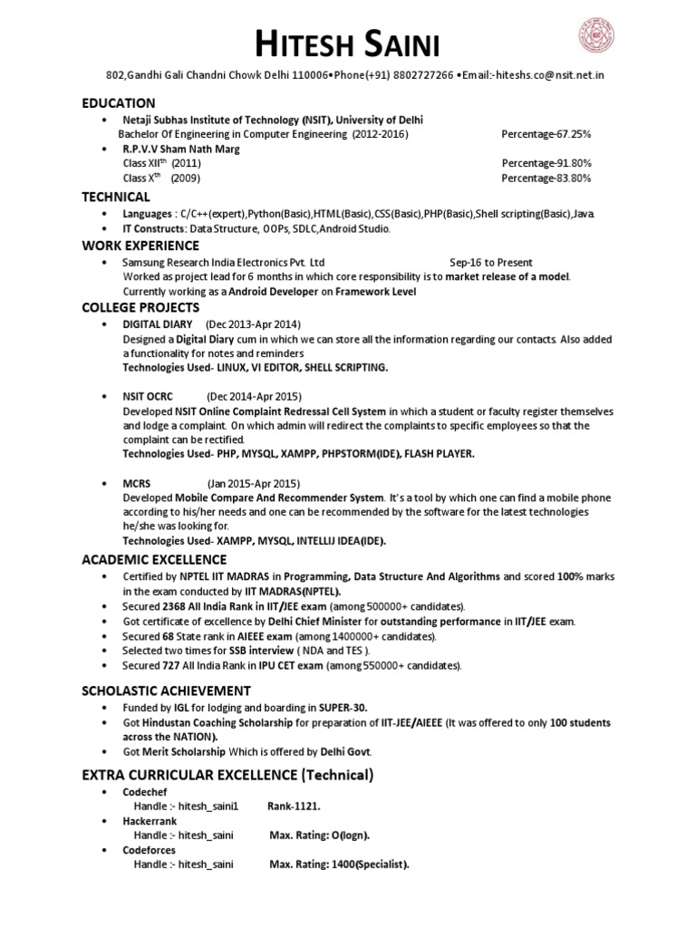 Hitesh Saini's Technical Resume | PDF | Computing | Software