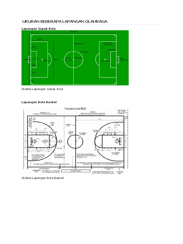 Ukuran Lapangan Olahraga | PDF