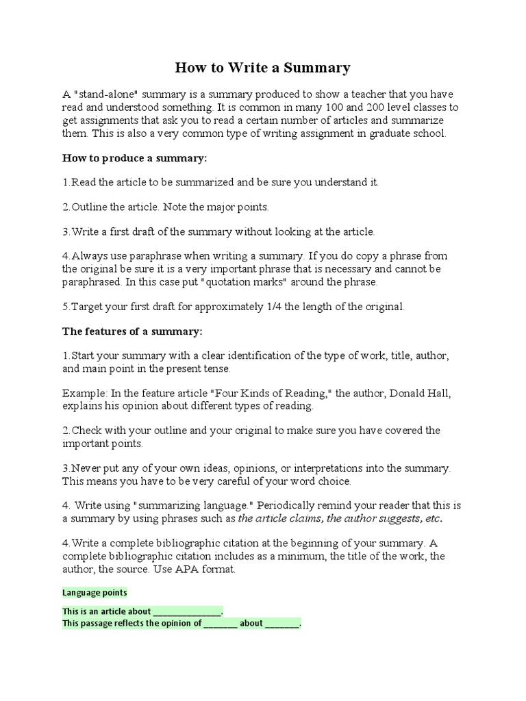 How To Write A Summary | PDF
