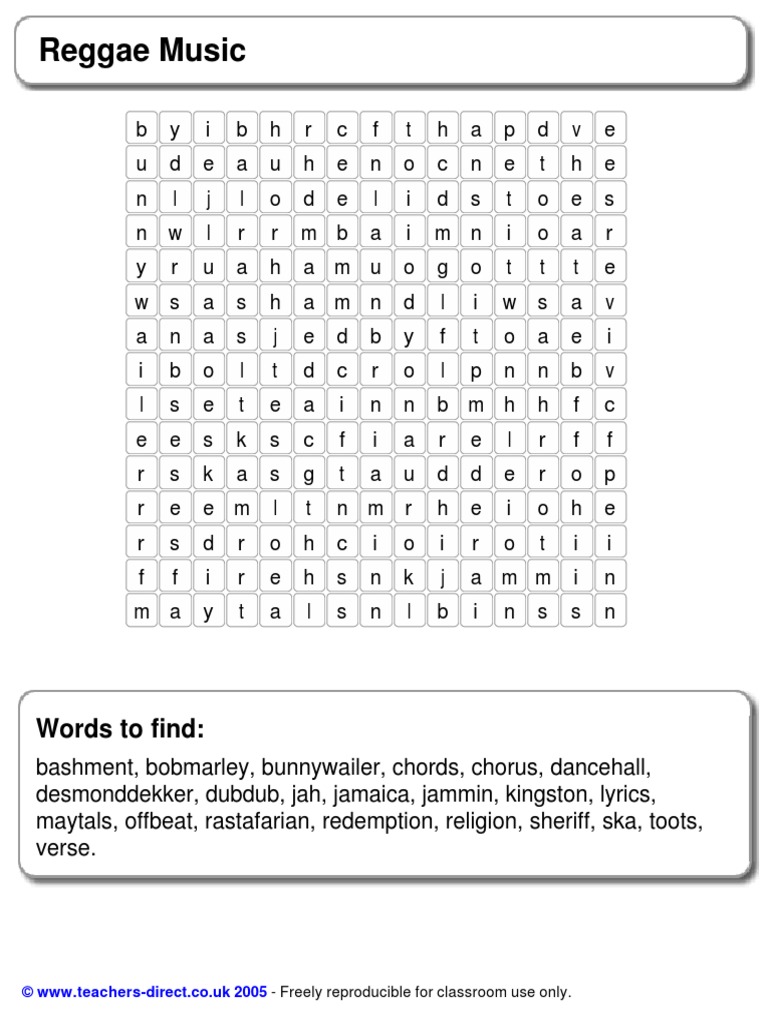 Reggae Music Wordsearch | PDF