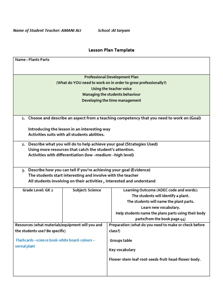 Lesson Plan Plants Parts | PDF | Lesson Plan | Teachers