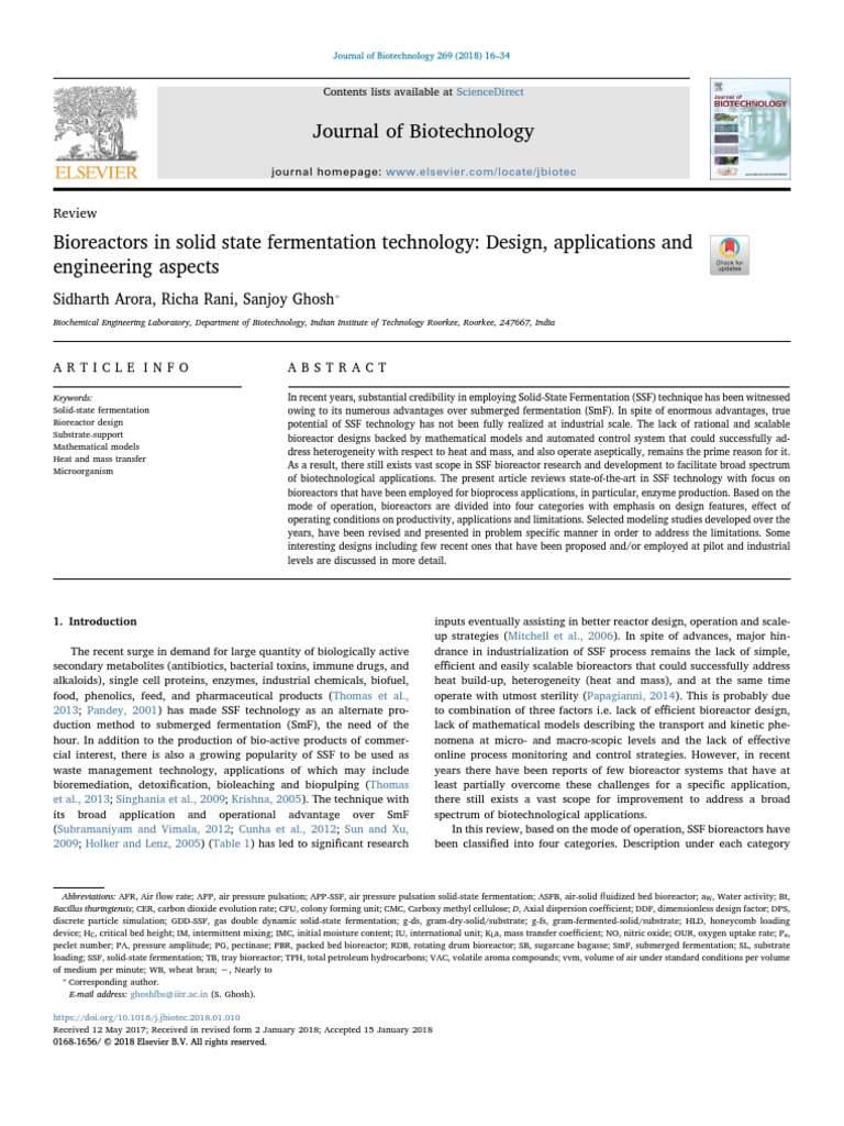 Bioreactors in Solid State Fermentation Technology: Design, Applications and Engineering Aspects ...