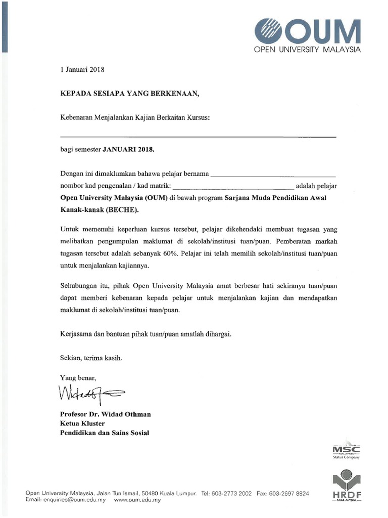 Surat Kebenaran Kajian Oum | PDF