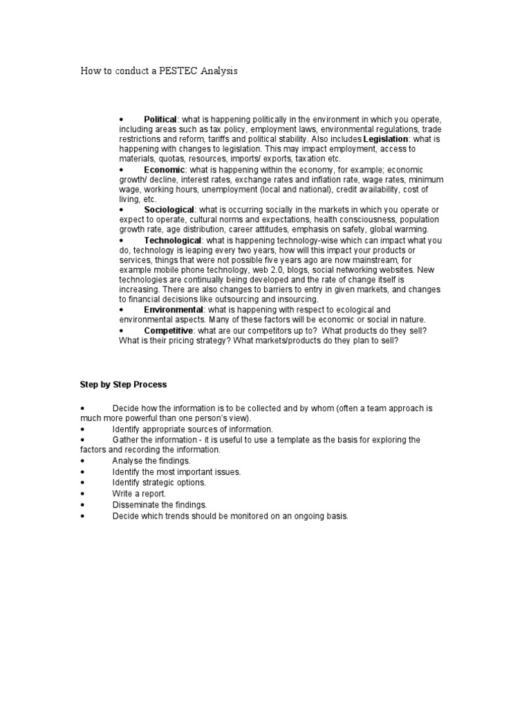 PESTEC Analysis: A Step-by-Step Guide | PDF | Outsourcing | Market (Economics)