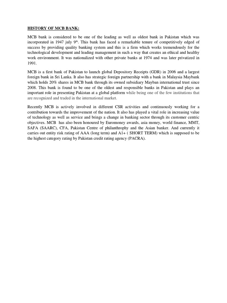 History of MCB Bank:: While Being One of The Few Institutions That Are ...