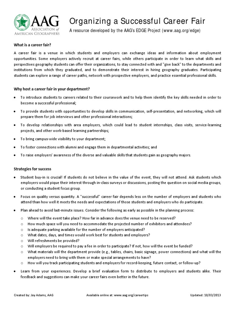 Career Fair Tip Sheet PDF | PDF | Internship | Job Hunting
