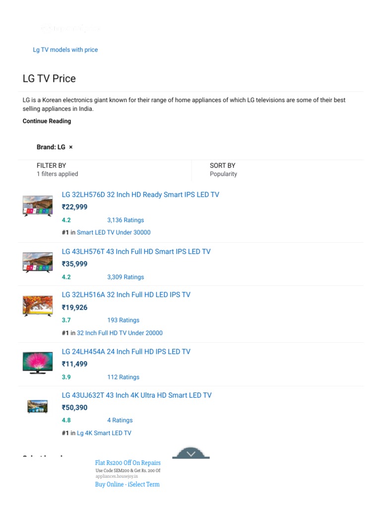 LG TV Price - LG LED TV Online Price List in India 2018 13th January ...