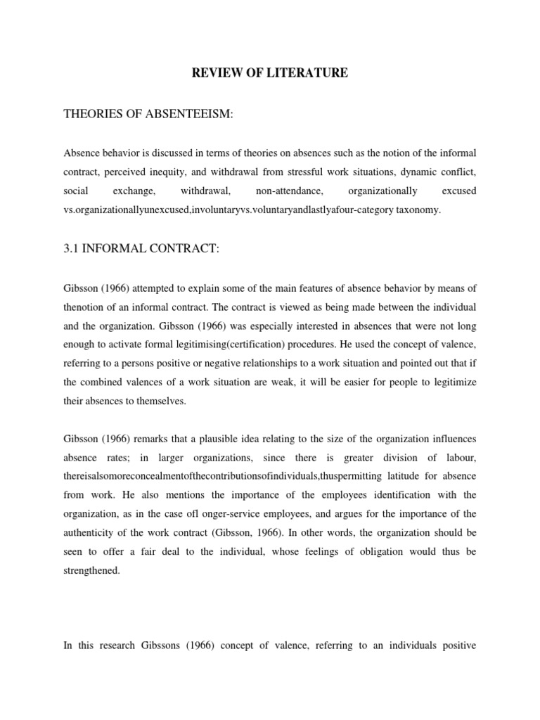 Theories of Absenteeism: A Comprehensive Review of Literature on the ...