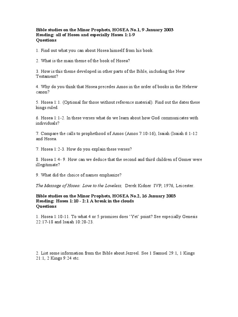 Bible Study Hose A | PDF | Hosea | Prophet