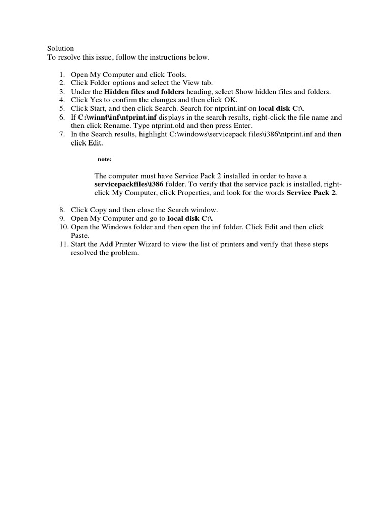 Servicepackfiles/i386 Folder. To Verify That The Service Pack Is ...