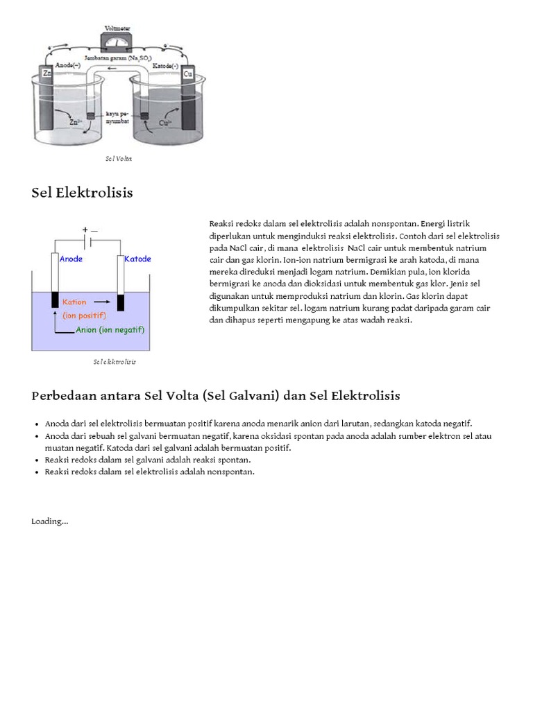Perbedaan Antara Sel Volta (Sel Galvani) Dan Sel Elektrolisis | PDF