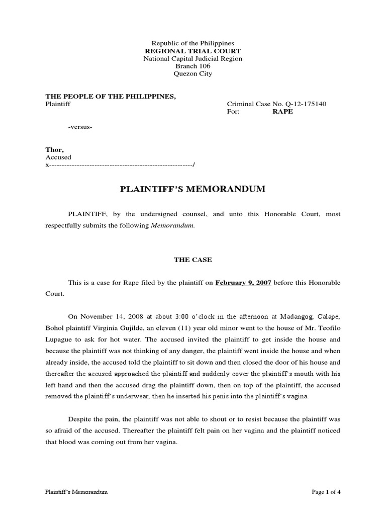 RTC Memorandum | PDF | Rape | Intimidation