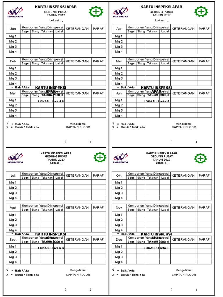Kartu Inspeksi APAR & Hydrant Pusat | PDF