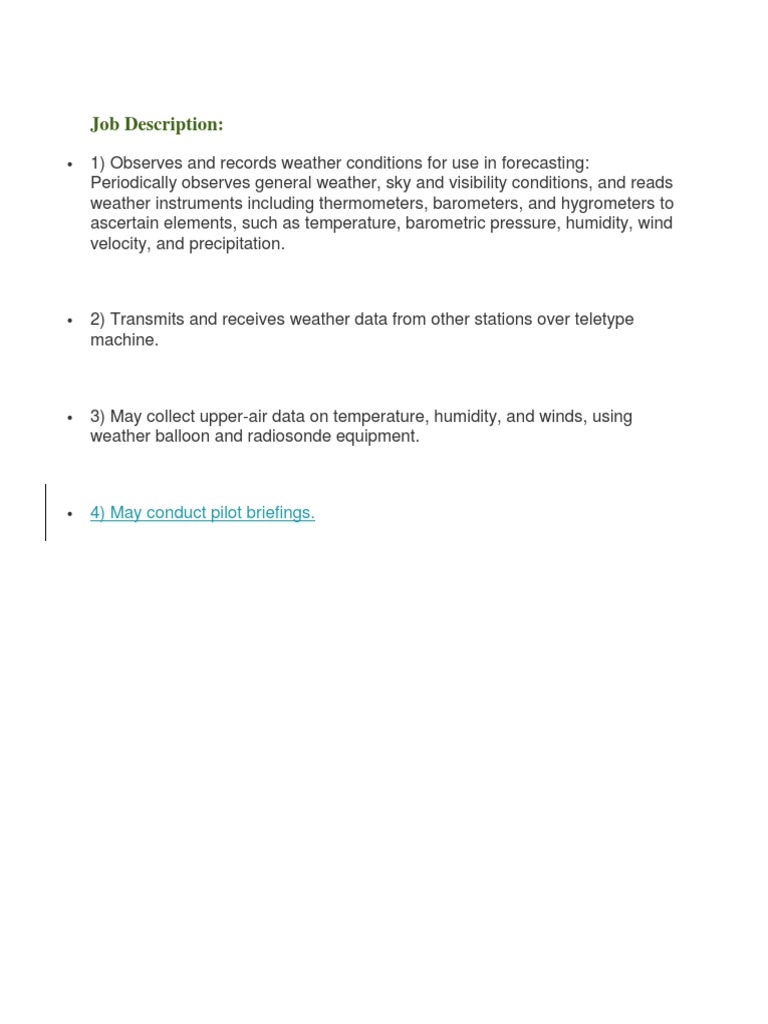 Weather Observer Job Description | PDF | Atmosphere Of Earth ...