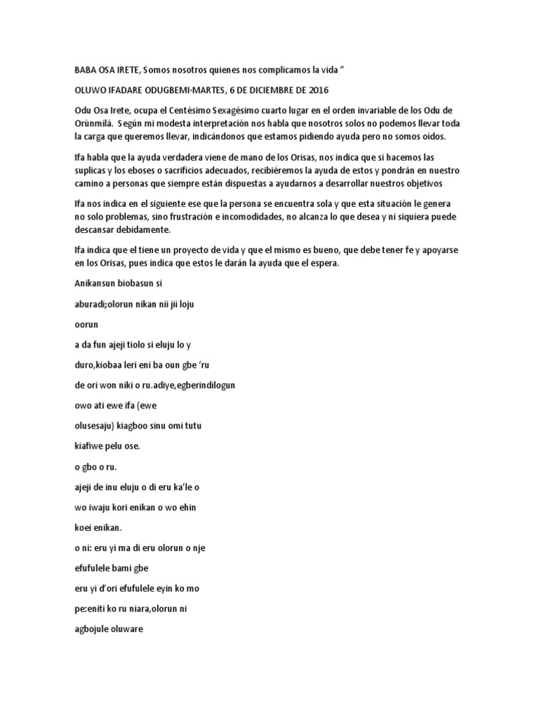 Baba Osa Irete | PDF | Religión étnica | Religión y creencia