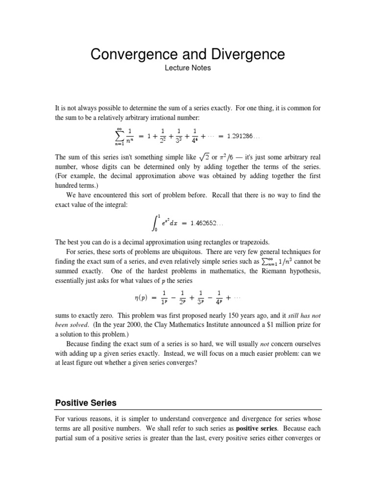 Convergence and Divergence: Lecture Notes | PDF