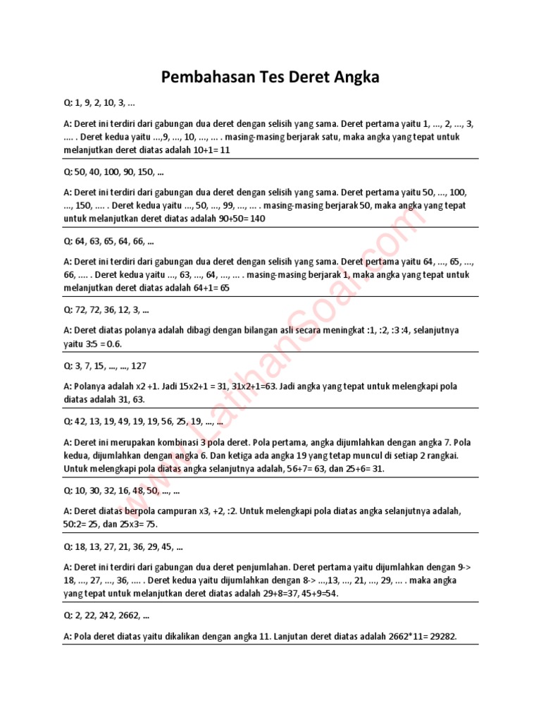 Pembahasan Tes Deret Angka | PDF
