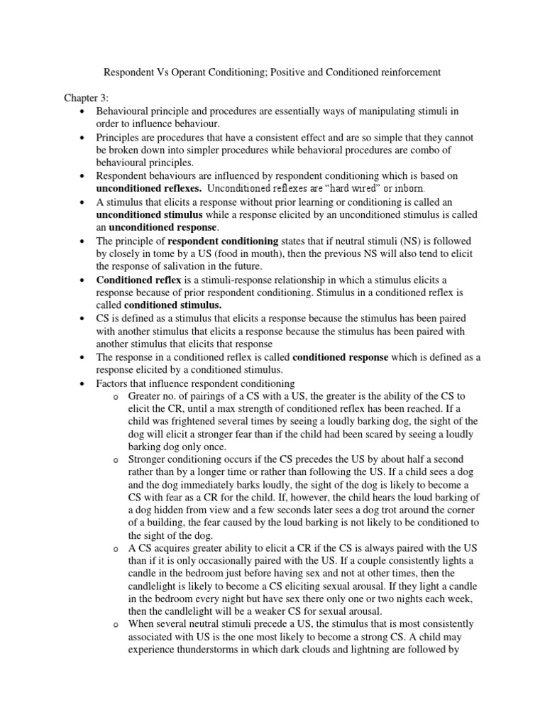 Respondent Vs Operant Conditioning | PDF | Classical Conditioning ...