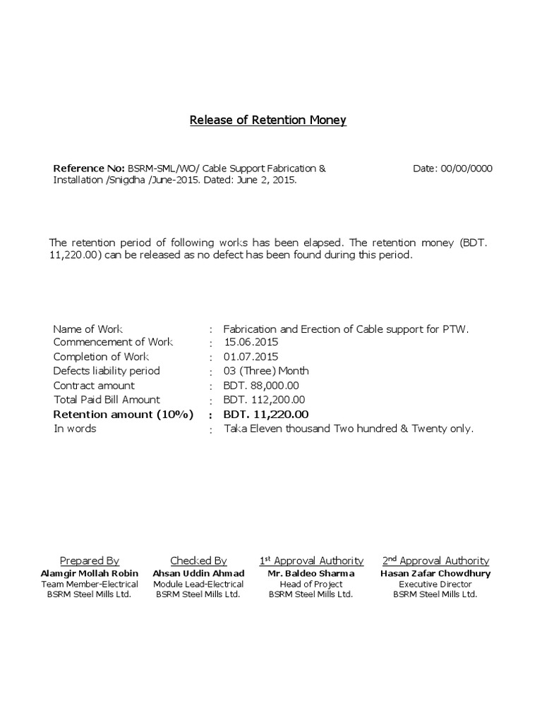 Release of Retention Money | PDF | Home & Garden