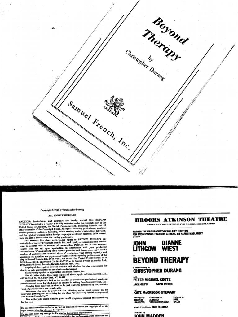 Beyond Therapy by Christopher Durang PDF | PDF | Broadway Plays ...