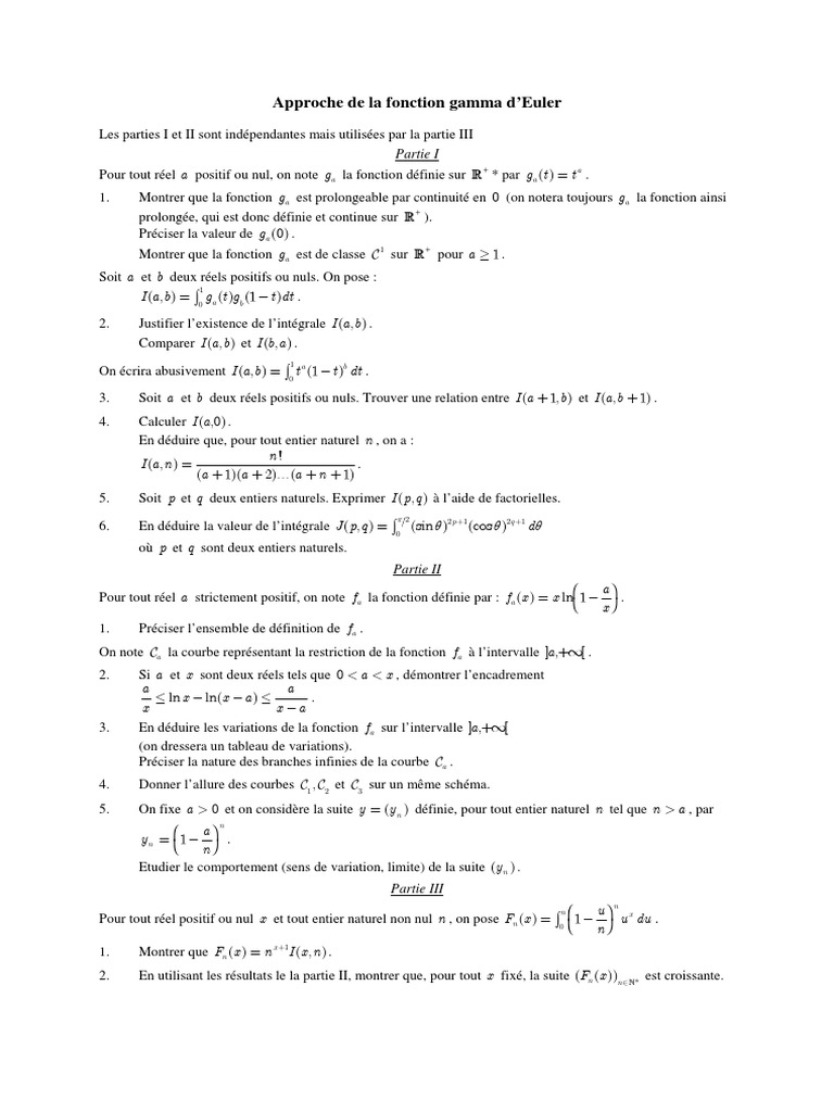 Approche de la fonction gamma d'Euler | PDF | Fonction (Mathématiques ...