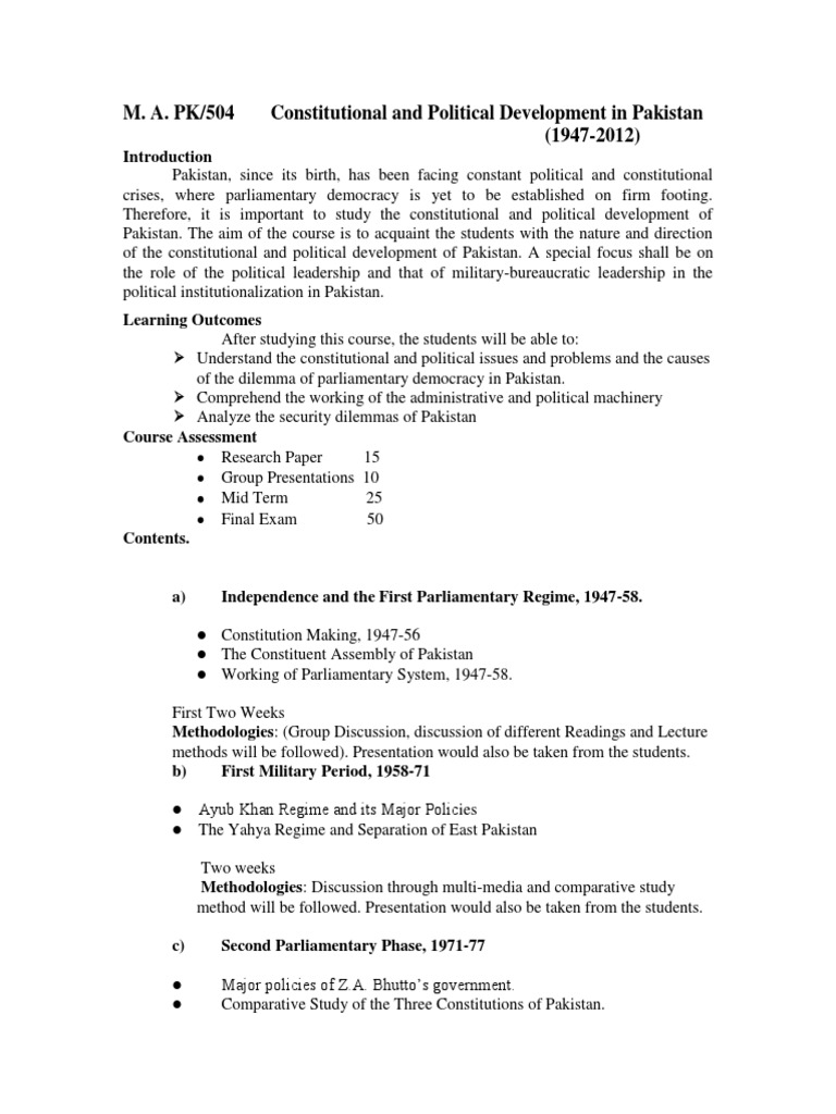 Constitutional and Political Development in Pakistan 1947 2012 | PDF ...