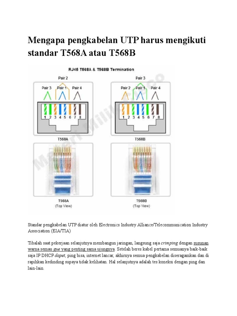 Mengapa Pengkabelan UTP Harus Mengikuti Standar T568A Atau | PDF