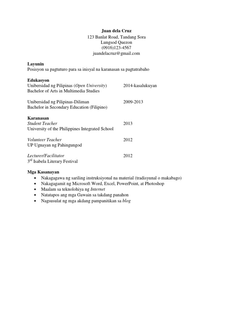 Halimbawa NG Resume | PDF