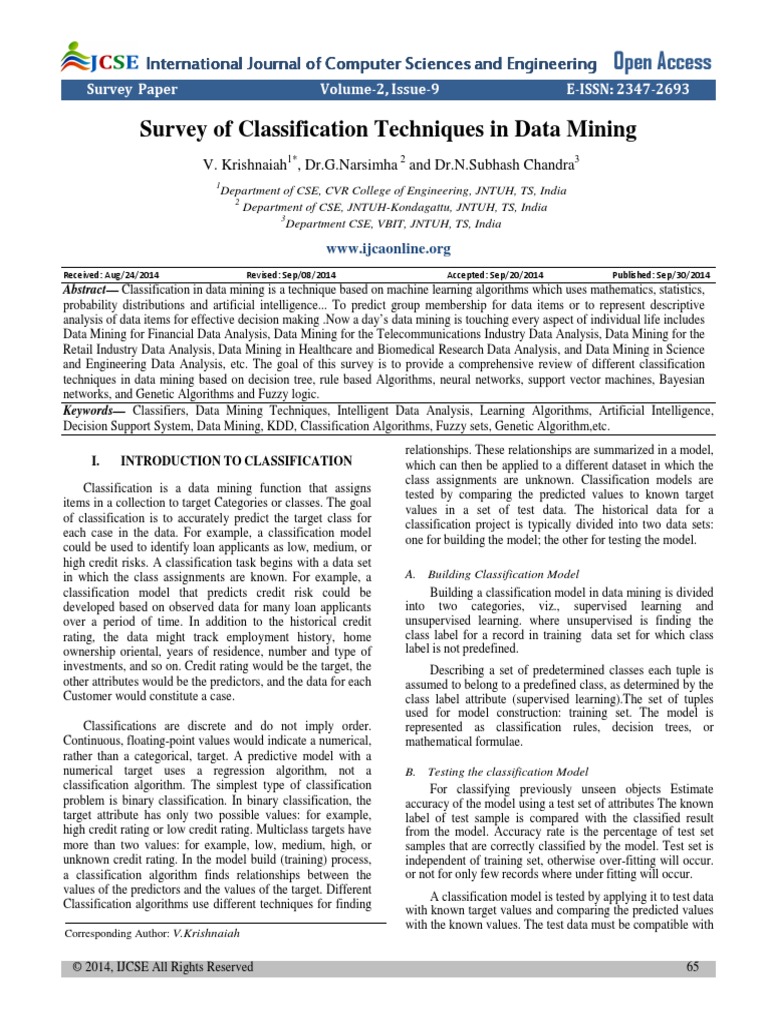 Survey of Classification Techniques in Data Mining: Open Access | PDF | Statistical ...