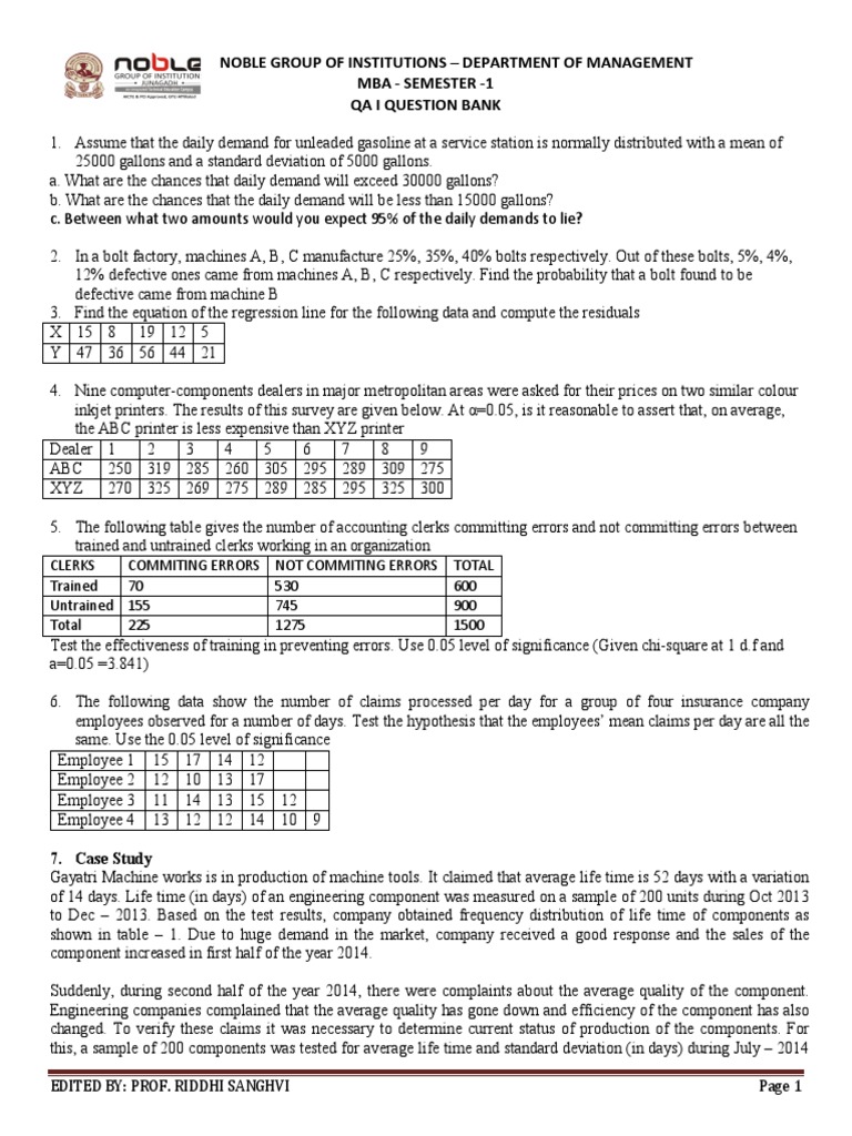 MBA Quantitative Analysis Guide | PDF | Errors And Residuals | Fuel ...