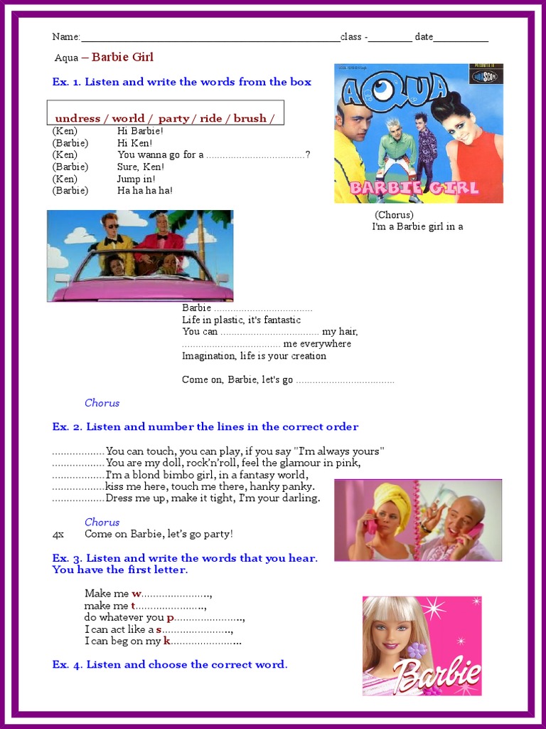 Barbie Girl Song Lyrics and Activities | PDF | Barbie | Songs