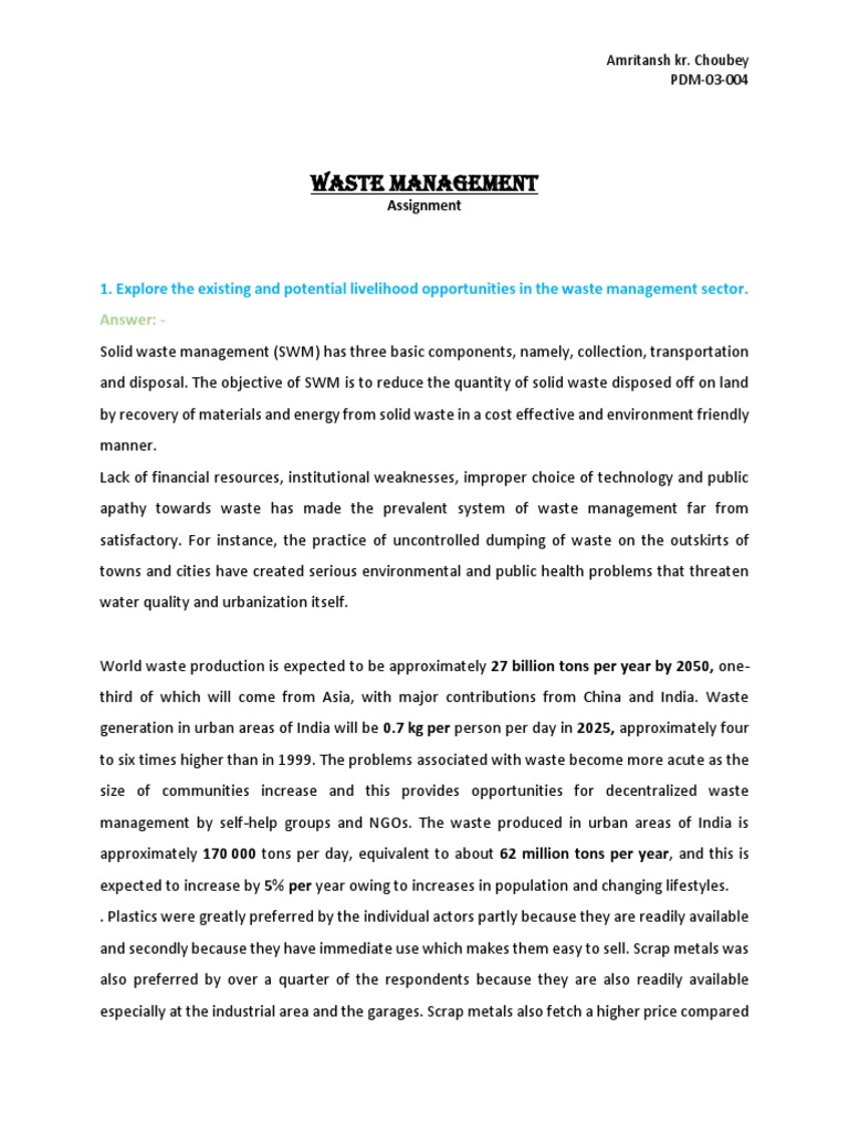 Waste Management: 1. Explore The Existing and Potential Livelihood ...