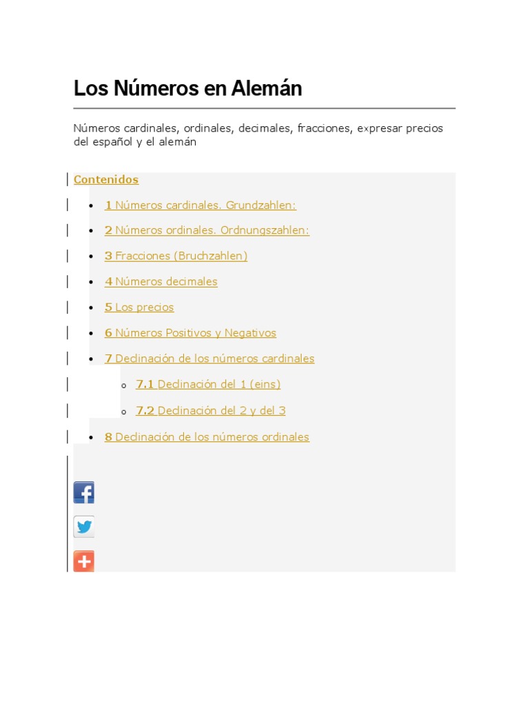 Los Números en Alemán | PDF | Morfología | Lexicología