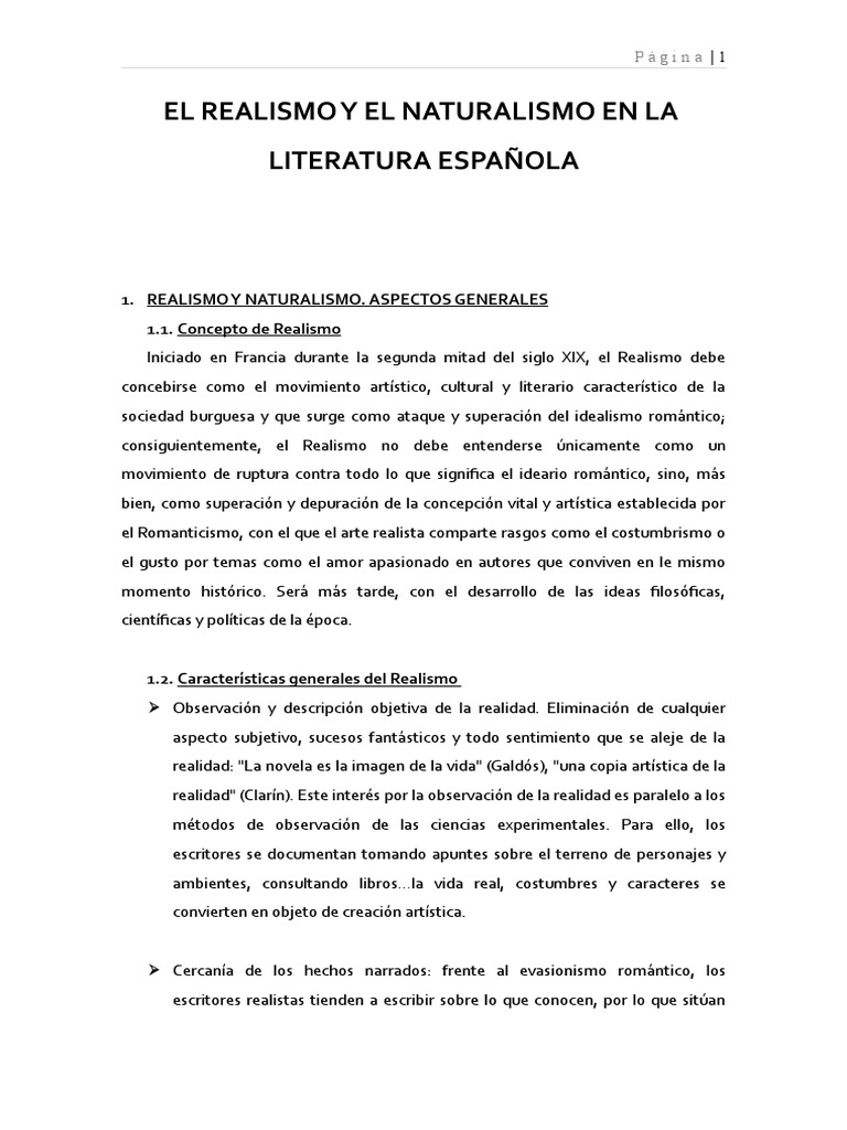 El Realismo y El Naturalismo en España | PDF | Realismo literario | Novelas