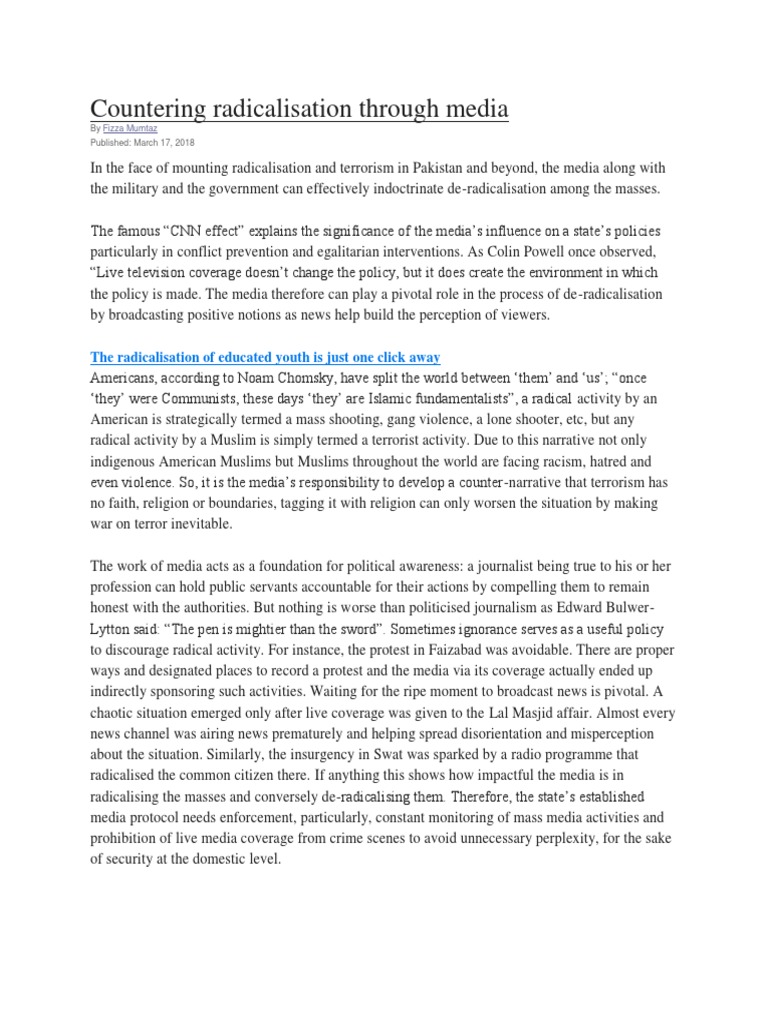 Countering Radicalisation Through Media | PDF | News | Mass Media