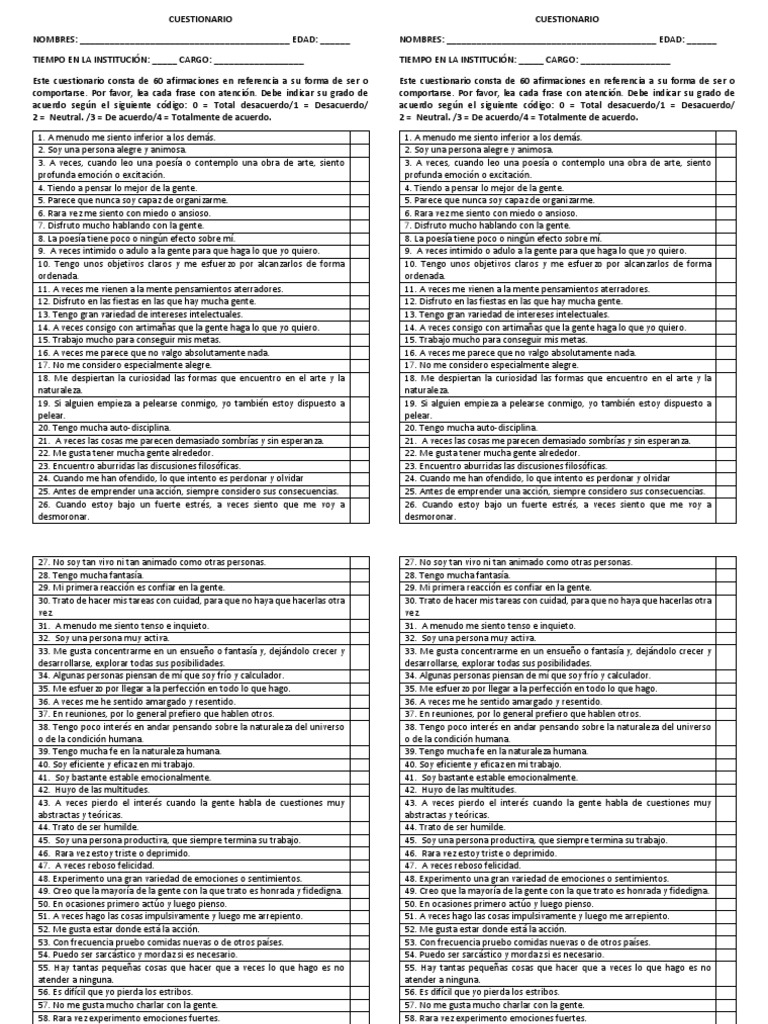 Cuestionario Neo Ffi | PDF | Sicología