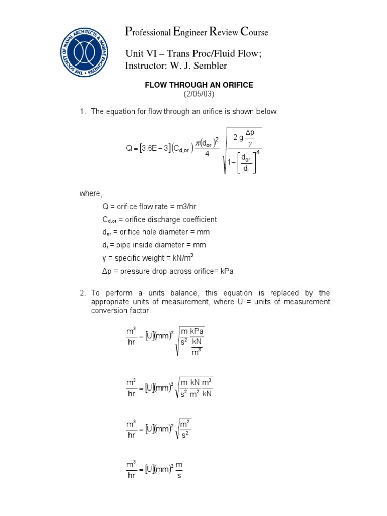 Orifice Flow Rate Calculation Guide | PDF | Science & Mathematics
