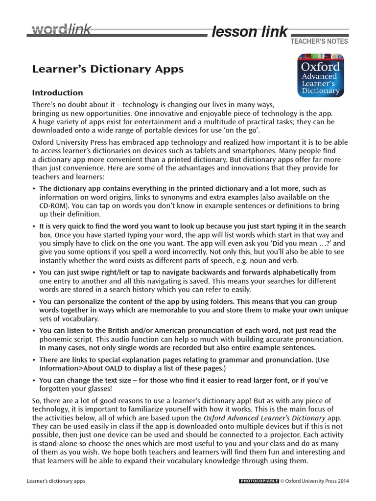 Lesson Link: Learner's Dictionary Apps | PDF | Vocabulary | Mobile App