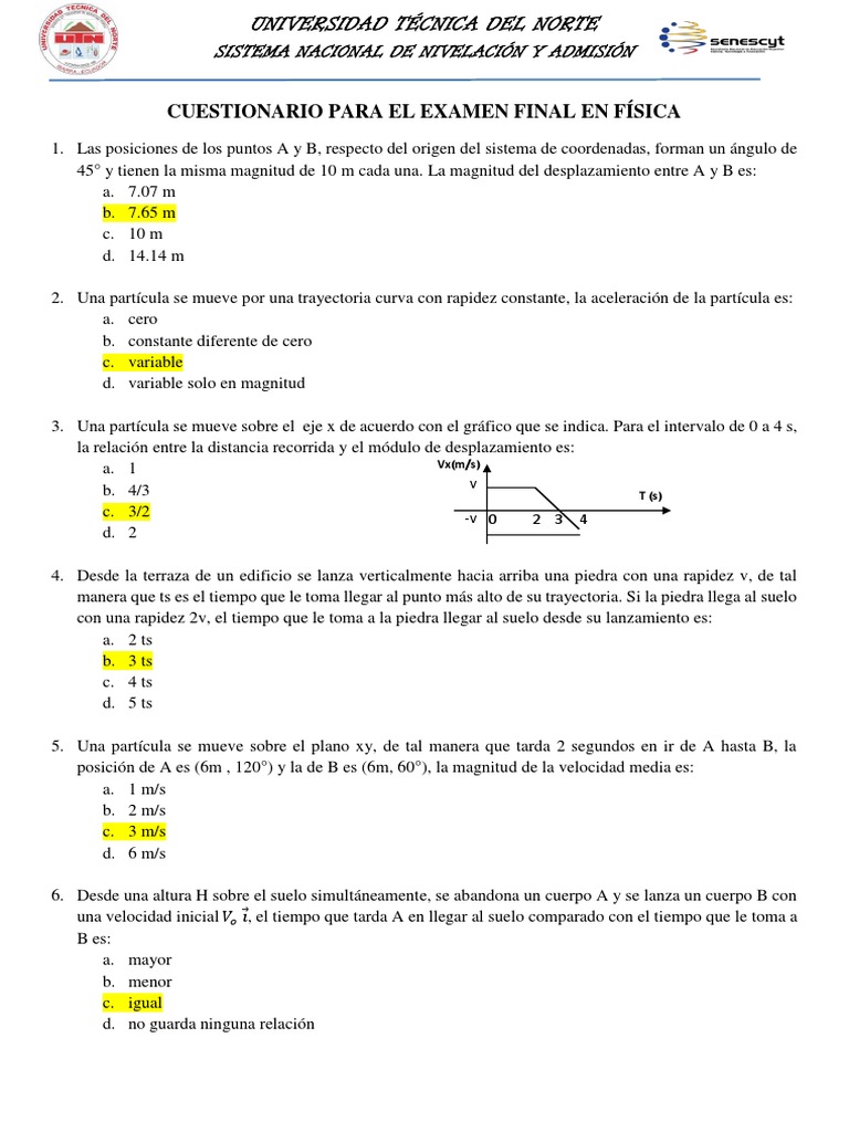 2s Banco de Preguntas Fisica 1 | PDF | Movimiento (física) | Velocidad