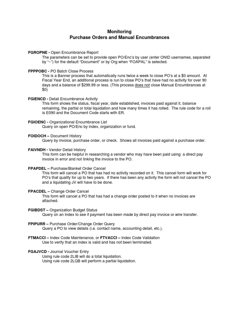 Monitoring Purchase Orders and Manual Encumbrances | PDF