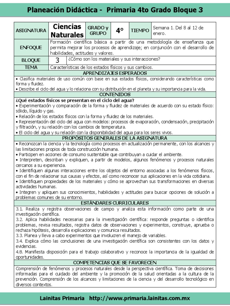 Plan 4to Grado - Bloque 3 Ciencias Naturales (2017-2018) | PDF ...