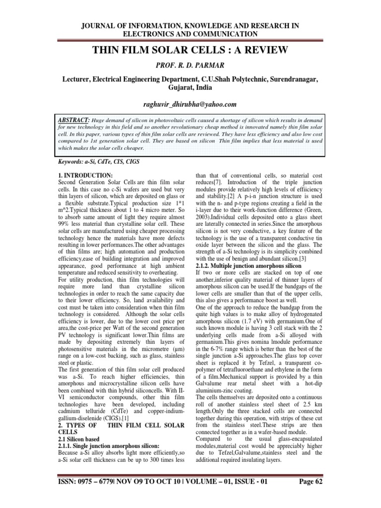 Thin Film Solar Cells: A Review: Journal of Information, Knowledge and ...