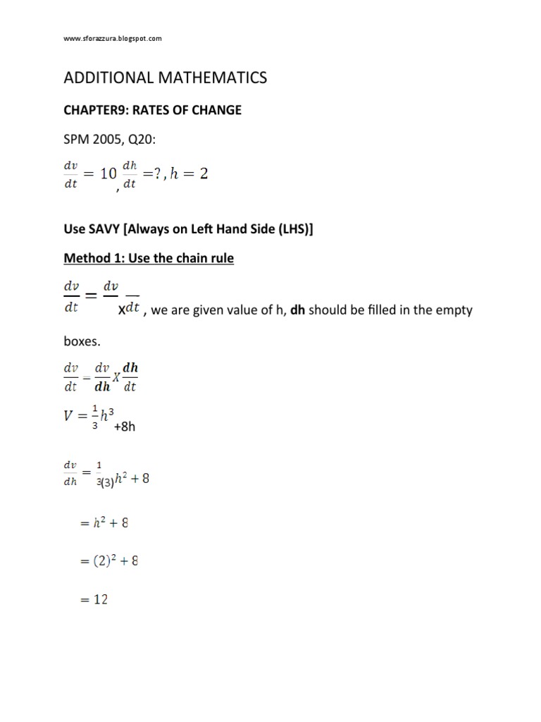 Rates of Change in Additional Math | PDF