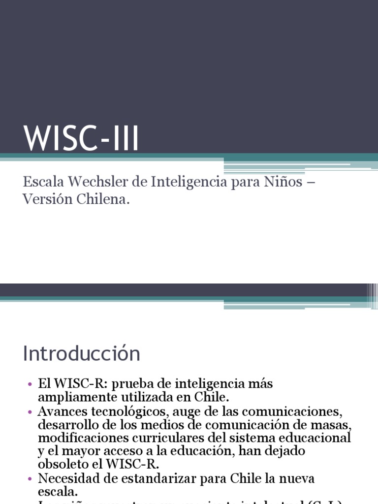 WISC-III (Versión Chilena) | Cociente de inteligencia | Escala de inteligencia para adultos de ...