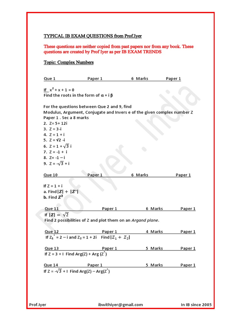 Complex Numbers - Typical Exam Questions | PDF | Mathematical Notation ...