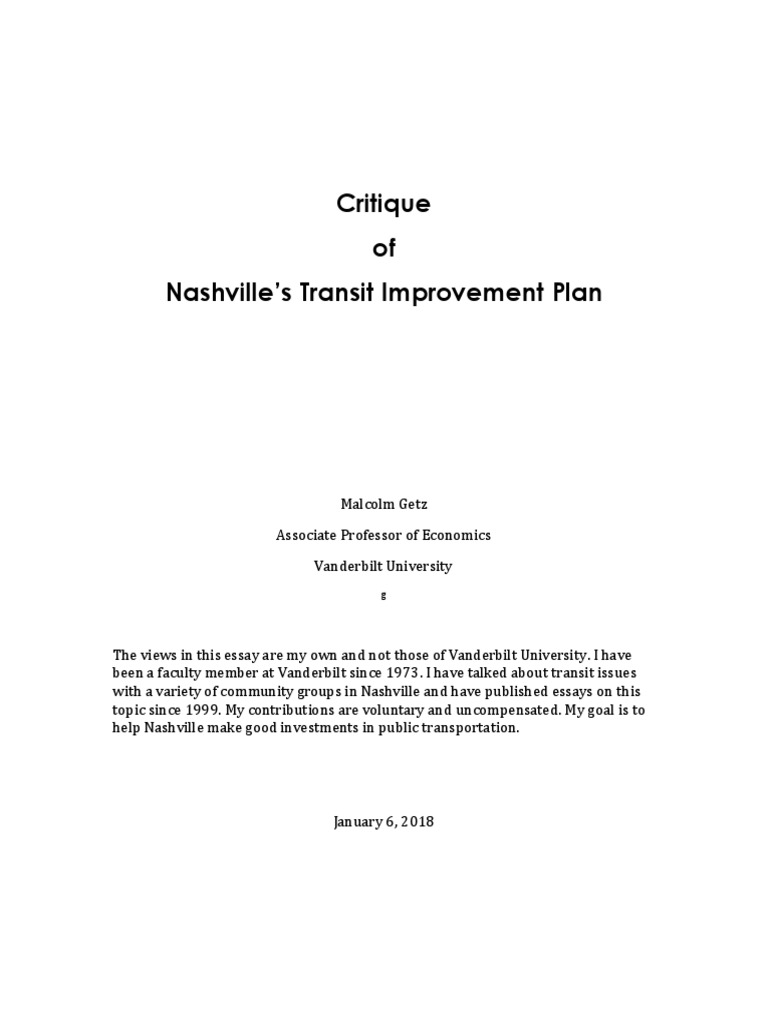 Critique of Nashville's Transit Improvement Plan Malcolm Getz PHD ...